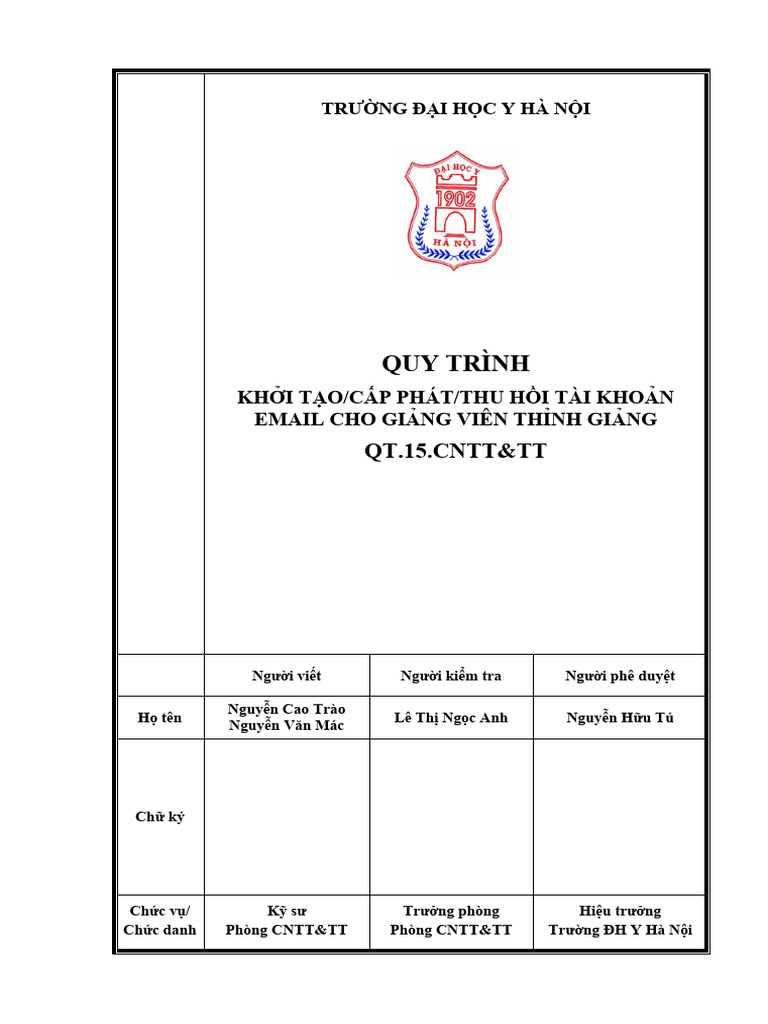 QT.15.CNTT - TT - Khởi tạo-thu hồi tài khoản email GVTG (Ver3) | PDF