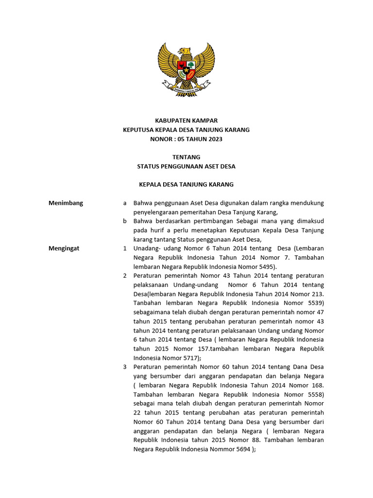 SK Status Pengunaan Aset Desa Ta, 2024 | PDF