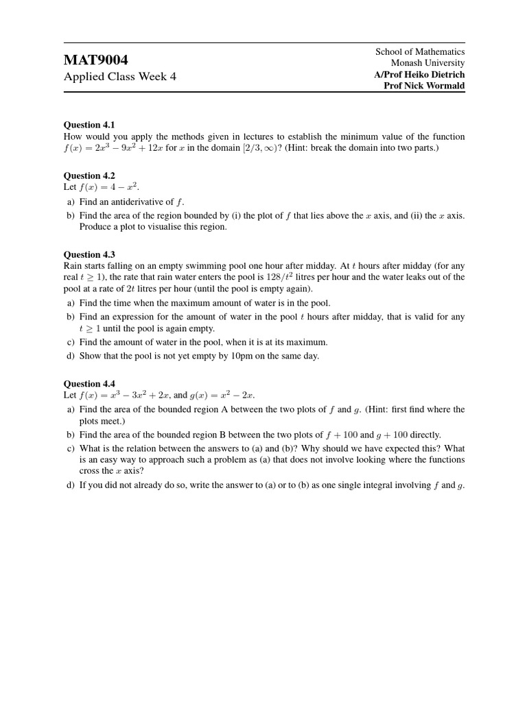 MAT9004 Tutorials Week 4 | PDF | Function (Mathematics) | Sphere