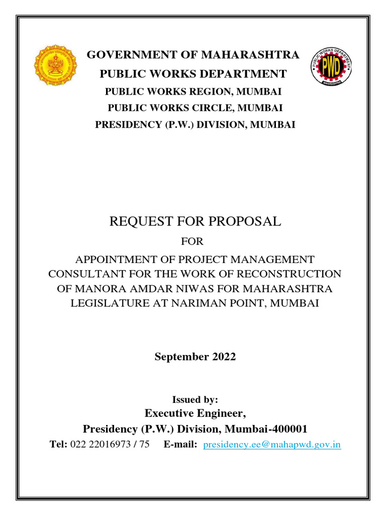 RFP PMC For Manora Amdar Niwas New | PDF | Request For Proposal | Consultant