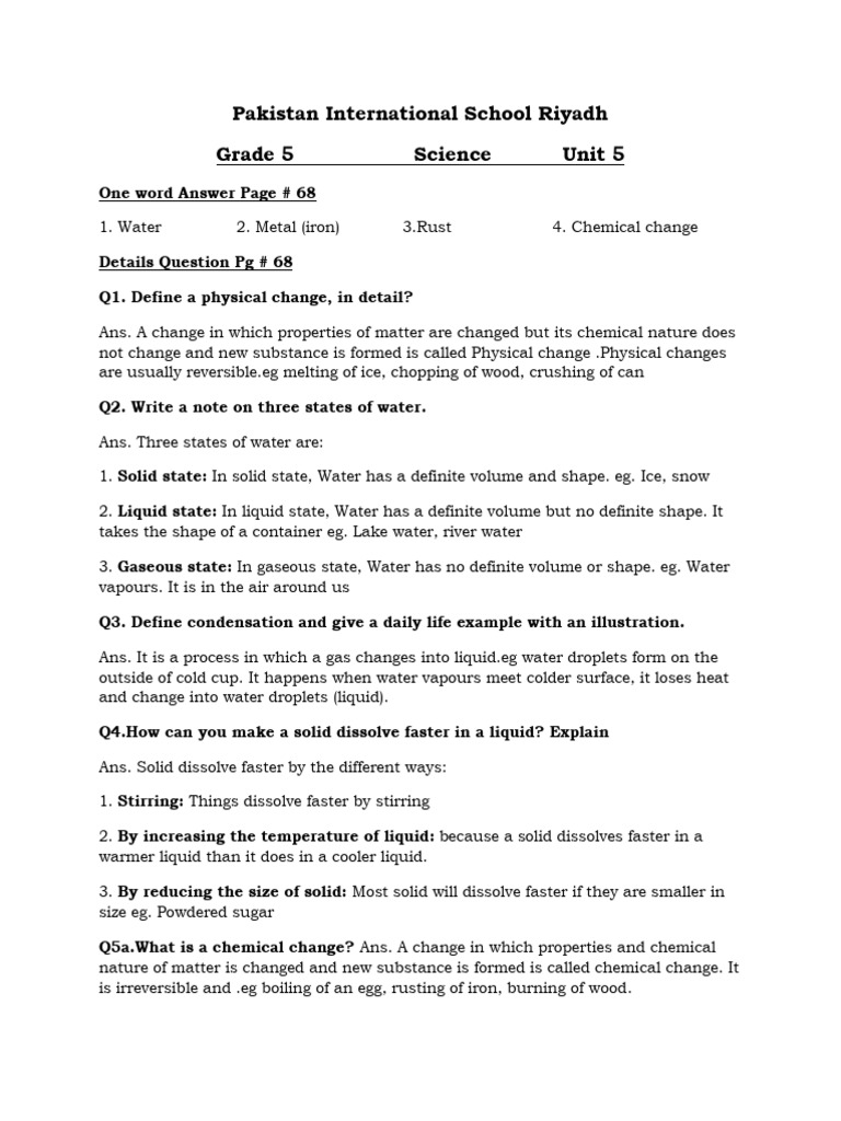 Grade 5 UNIT 5 Science Complete-1 | PDF | Water | Liquids