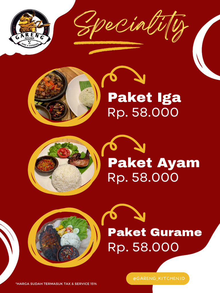 Menu Lengkap Gareng Kitchen | PDF | Masakan | Memasak