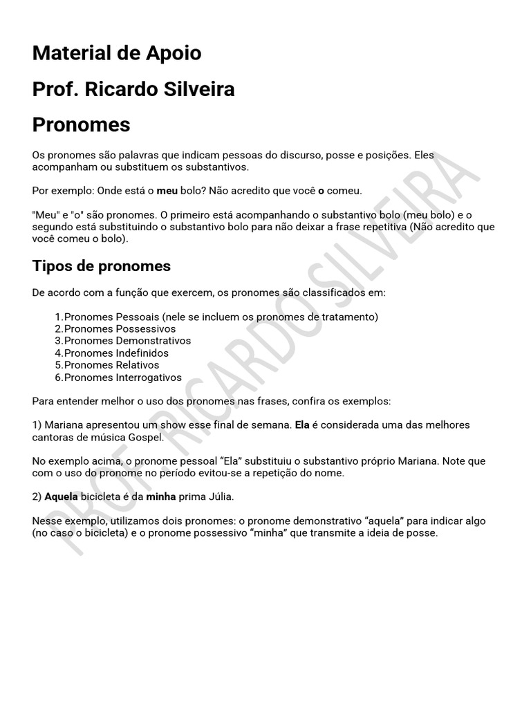 Pronomes | PDF | Pronome | Unidades semânticas