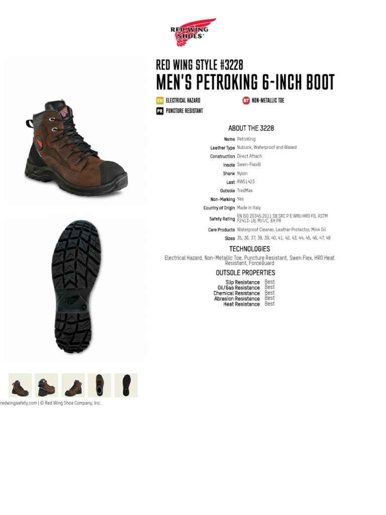 Red Wing Safety Boots - Men's PetroKing 6-Inch Boot 3228 | PDF | Shoe ...