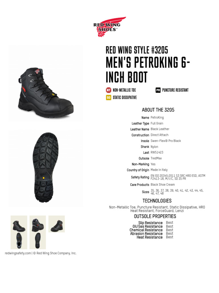 Red Wing Safety Boots - Men's PetroKing 6-Inch Boot - 3205 | PDF | Shoe | Footwear