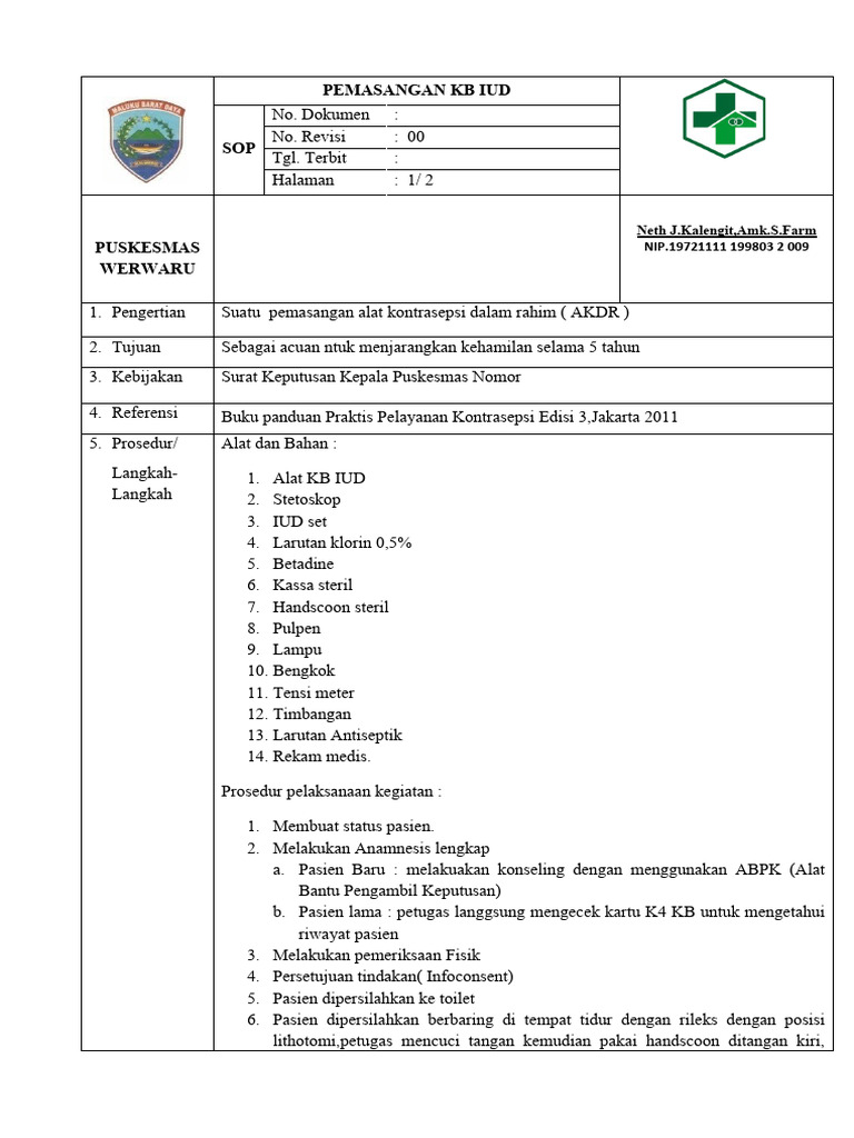 Sop Pemsangan KB Iud | PDF