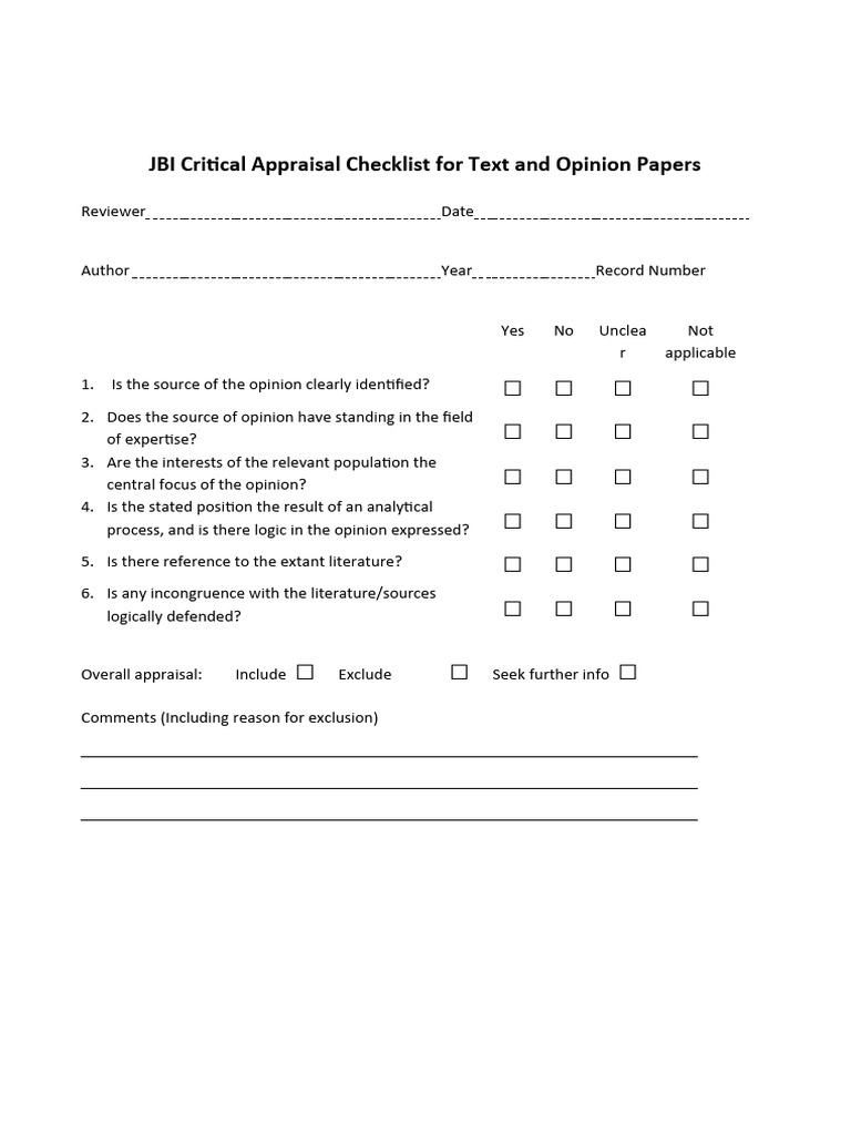 Worksheet 2 - CRITICAL APPRAISAL OF A NARRATIVE REVIEW OR OPINION ...