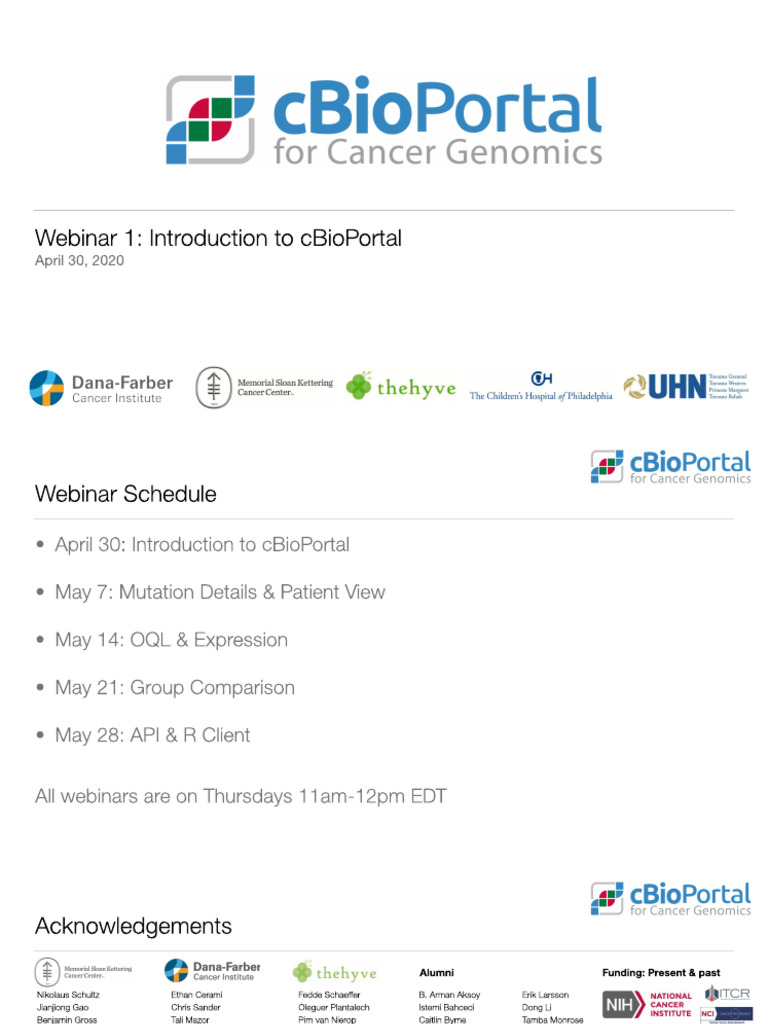 cBioPortal Webinar 1 Introduction To cBioPortal | PDF
