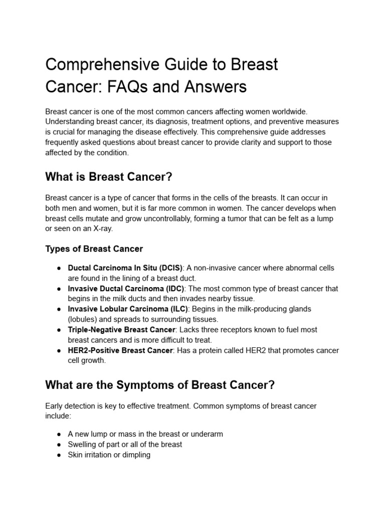 Comprehensive Guide To Breast Cancer FAQs and Answers | PDF | Breast ...