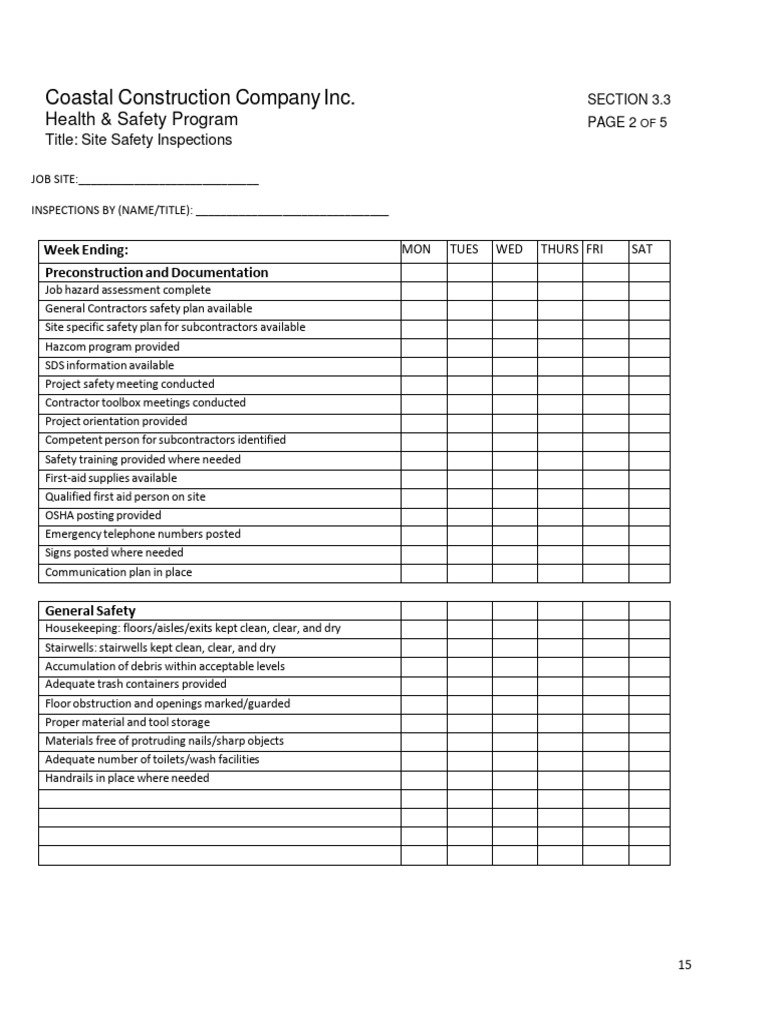 Coastal Daily Safety Checklist | PDF | Ladder | Scaffolding
