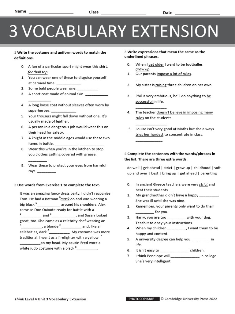 Thk2e BrE L4 Vocabulary Extension Unit 3 | PDF | Clothing | Dress Codes