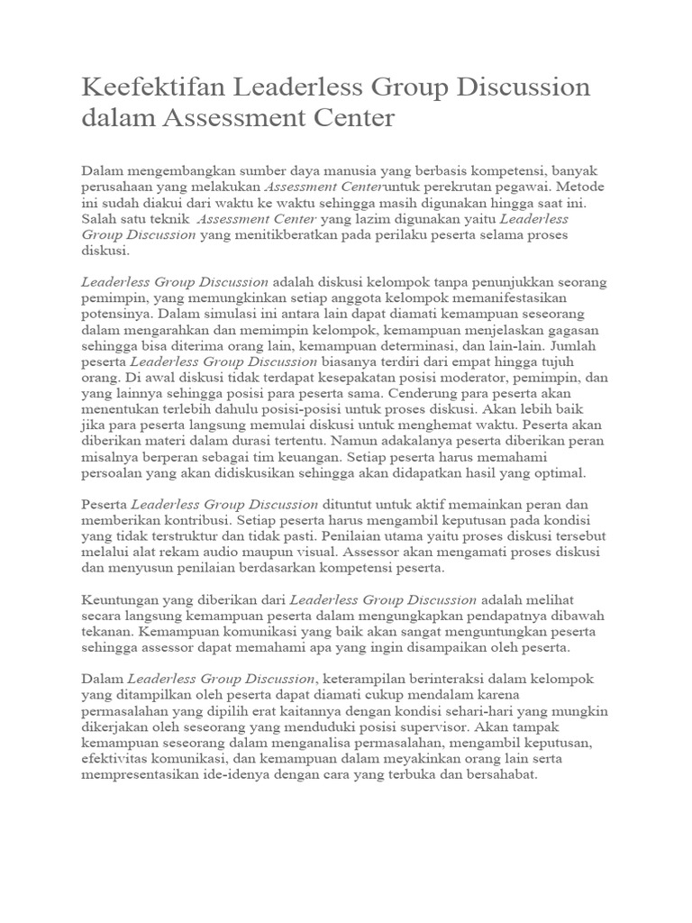 Leaderless Group Discussion | PDF | Bisnis | Pengembangan Diri