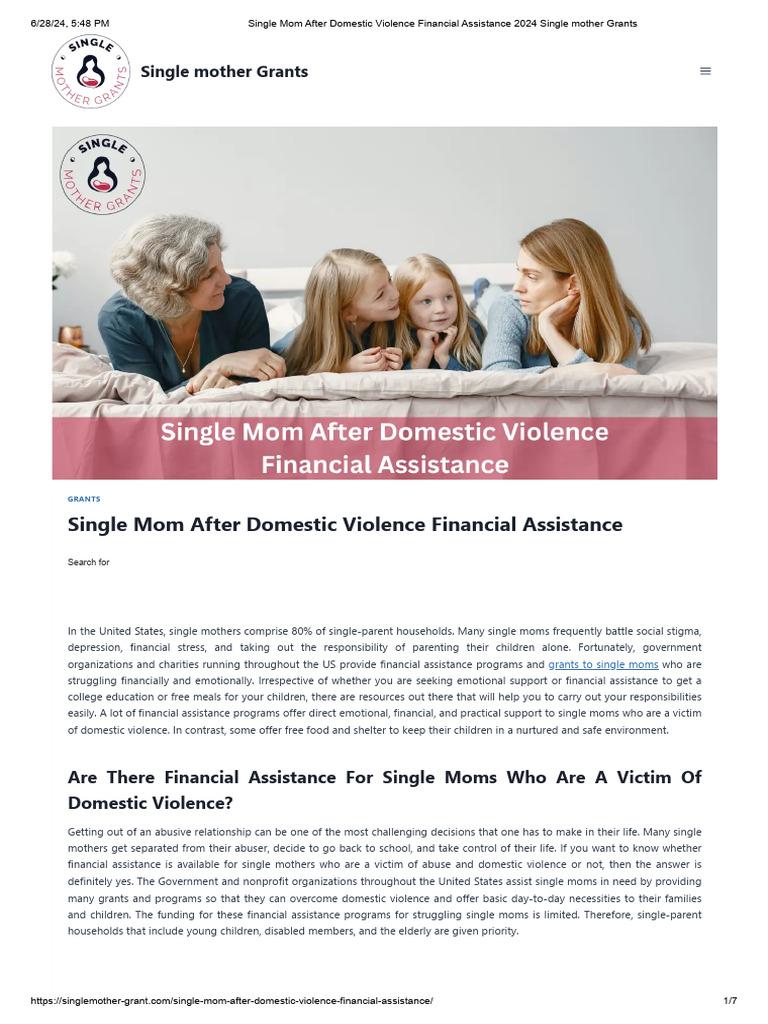 Single Mom After Domestic Violence Financial Assistance 2024 Single ...