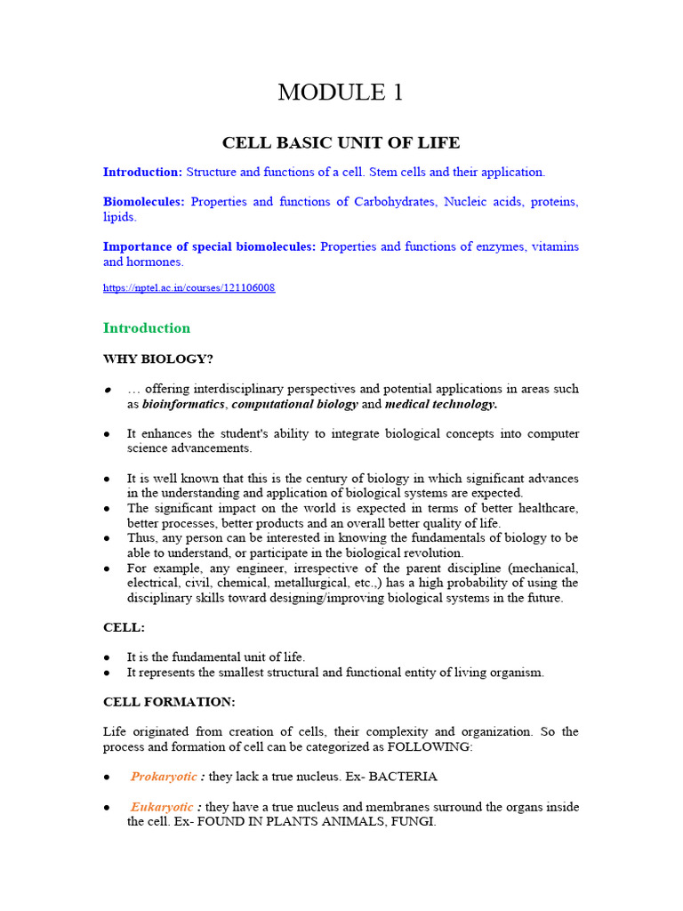 Bio-Module 1 | PDF | Carbohydrates | Nucleic Acids
