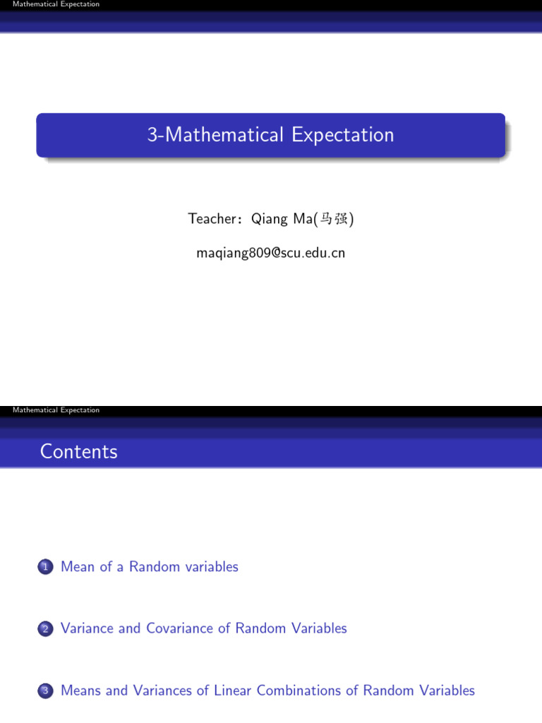 3-Mathematical Expectation | PDF | Expected Value | Probability ...