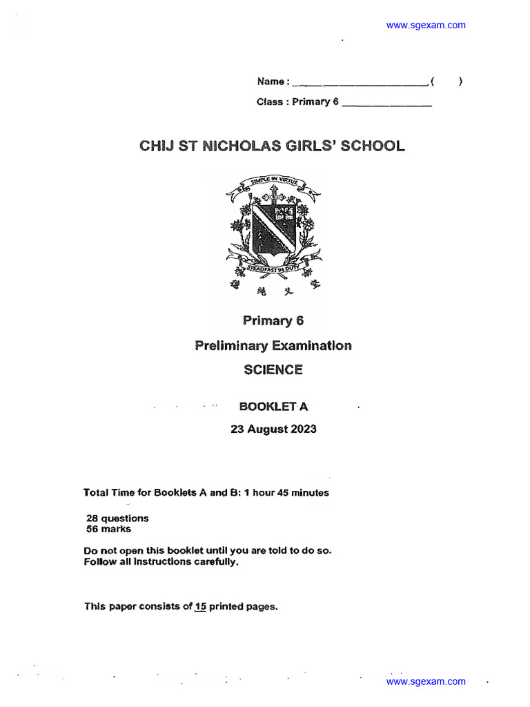 2023-P6-Science-Prelim-St Nicholas | PDF