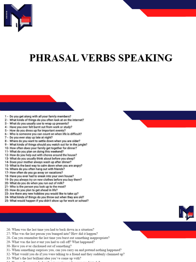 Phrasal Verbs Discussion Prompts | PDF | Social Science