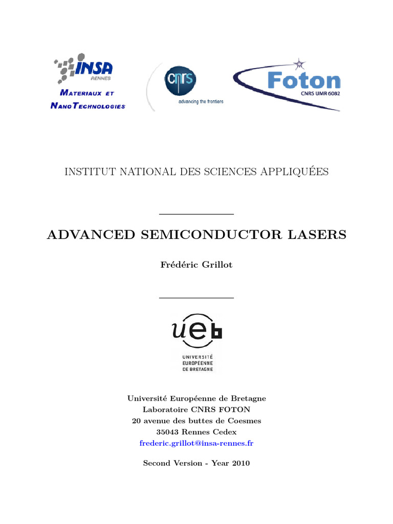 Advanced Semiconductor Lasers | PDF | Laser | Laser Diode