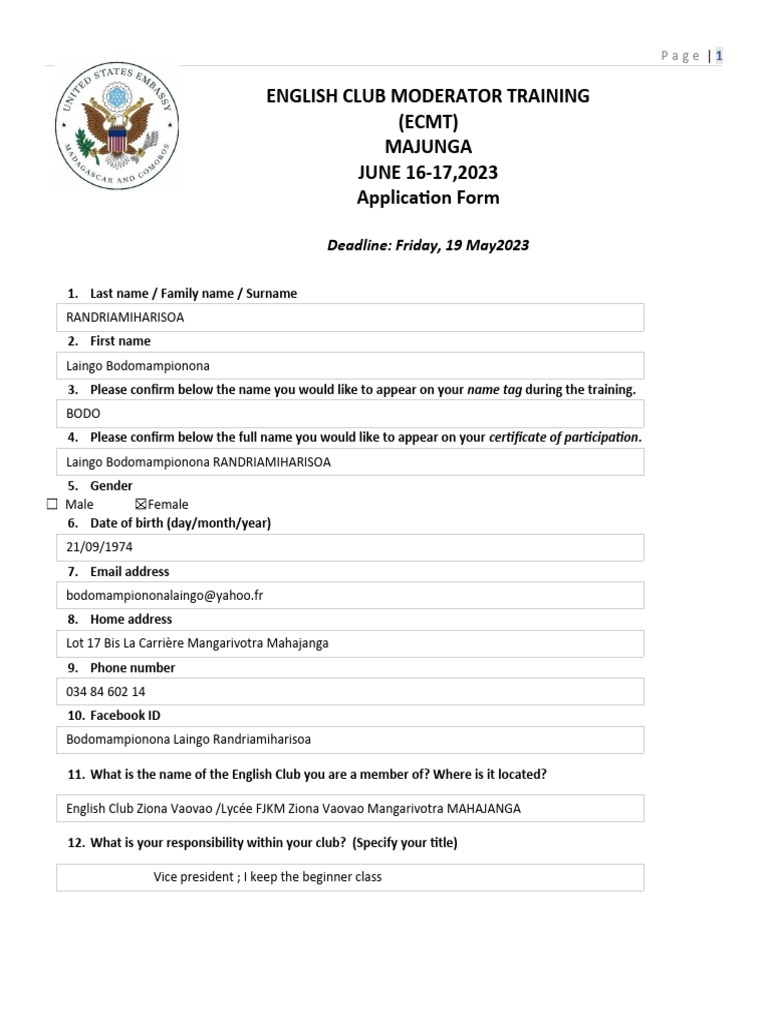 English Club Moderator Training Form | PDF