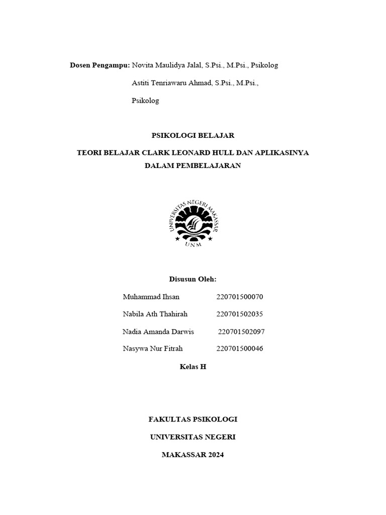 Kelompok 3 - Teori Belajar Clark Leonard Hull | PDF | Karier ...