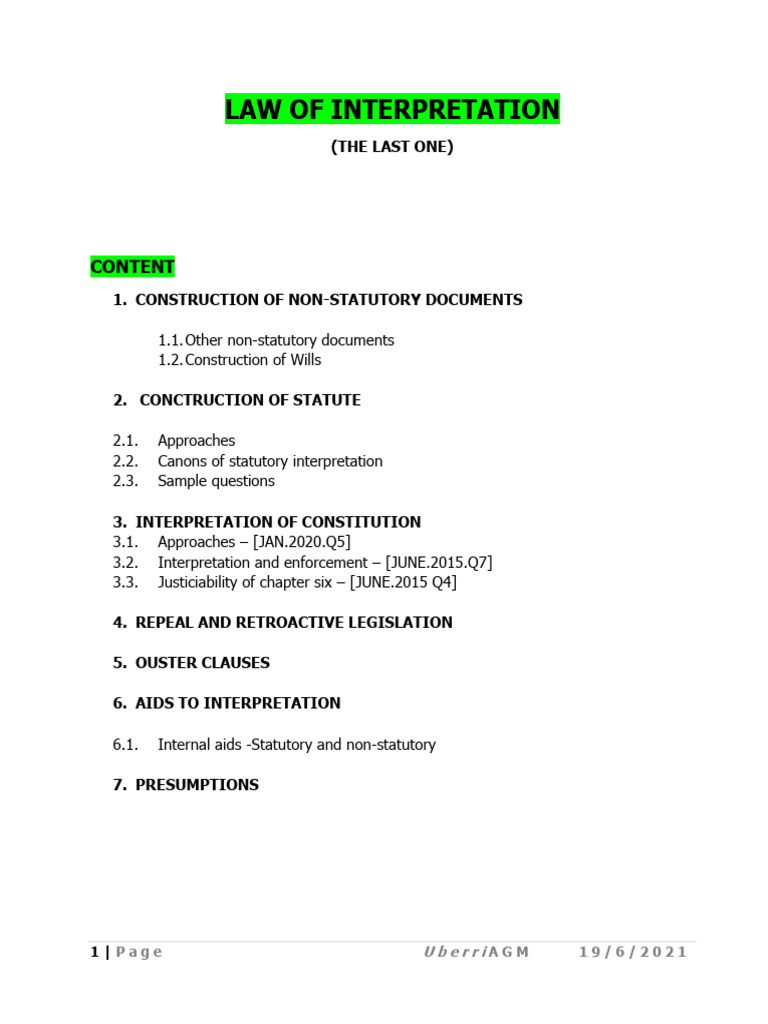 Template - Law of Interpretation | PDF | Will And Testament | Parol ...