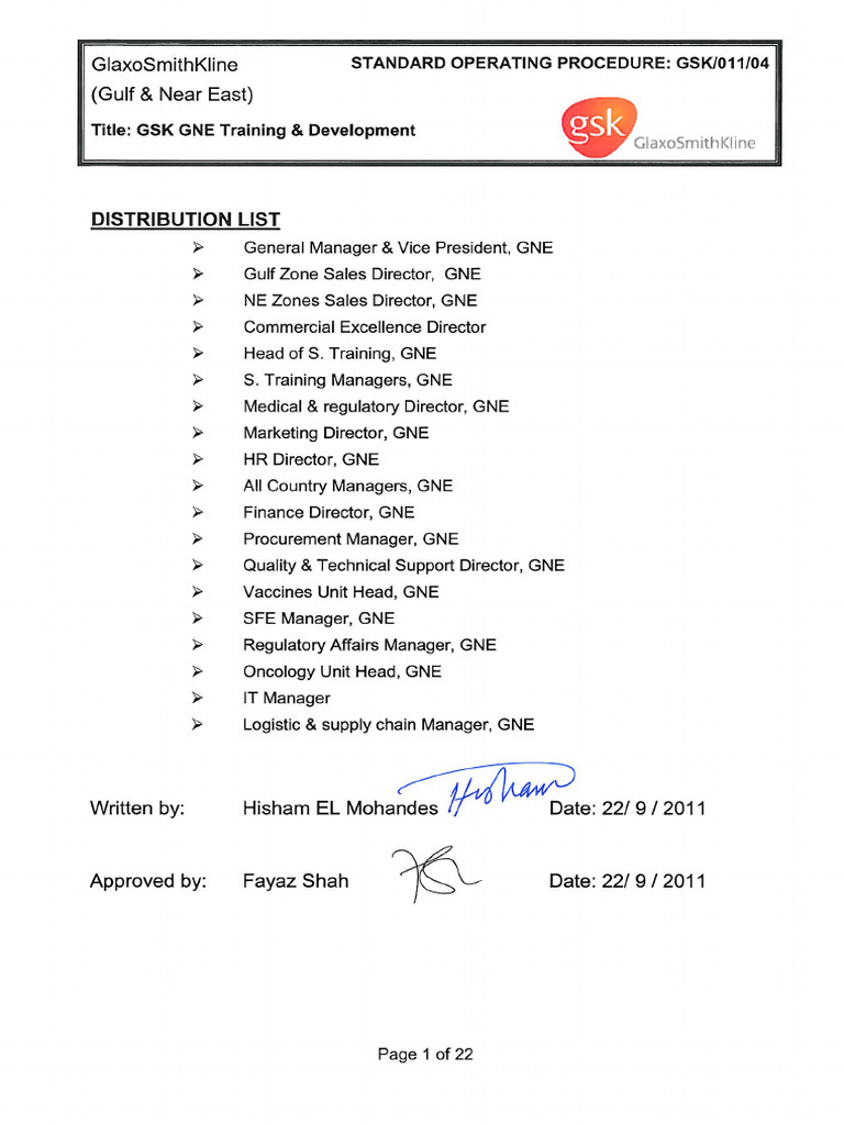 SOP GSK 011 V04 Training and Development | PDF