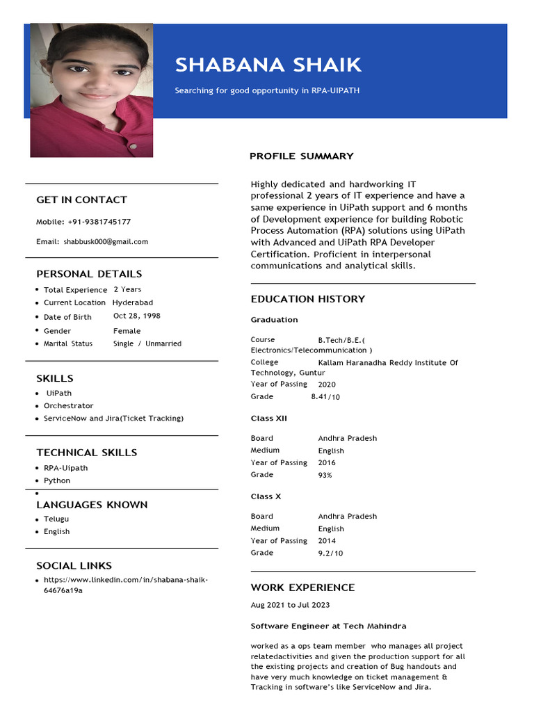 Shabana CV RPA | Download Free PDF | Information Technology | Computing