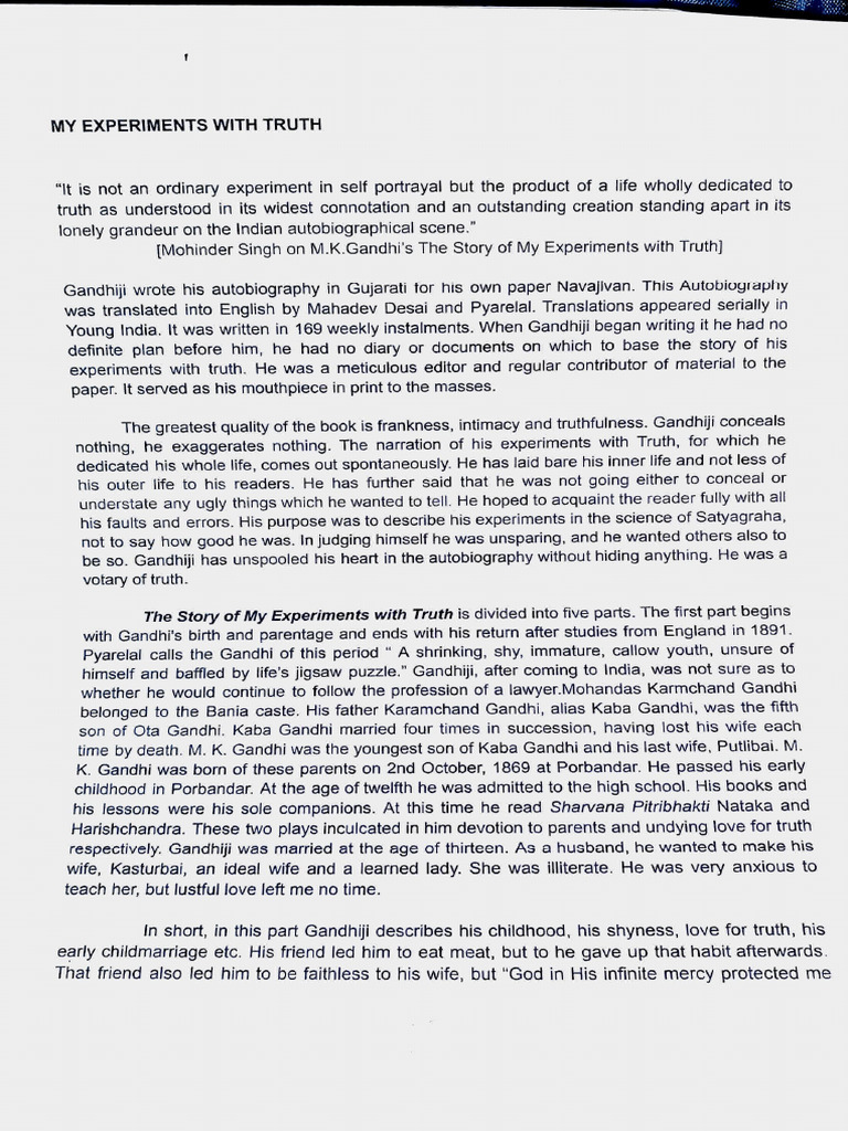 My Experiment With Truth | PDF | Mahatma Gandhi | Bhagavad Gita