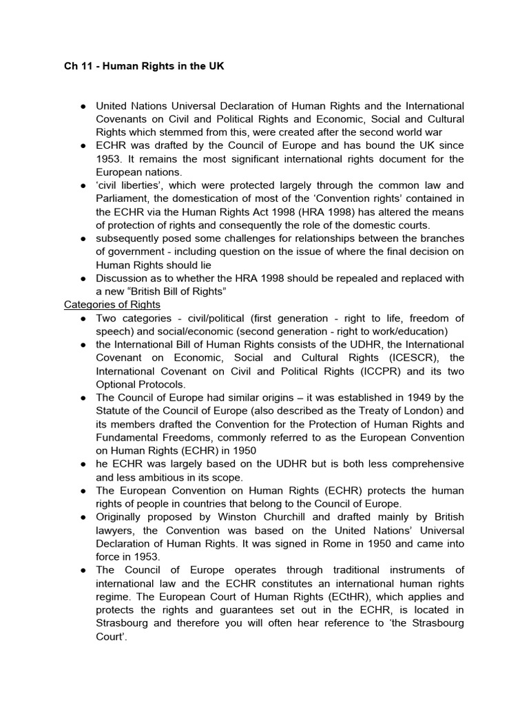 CH 11 - Human Rights in The UK | PDF | European Convention On Human ...