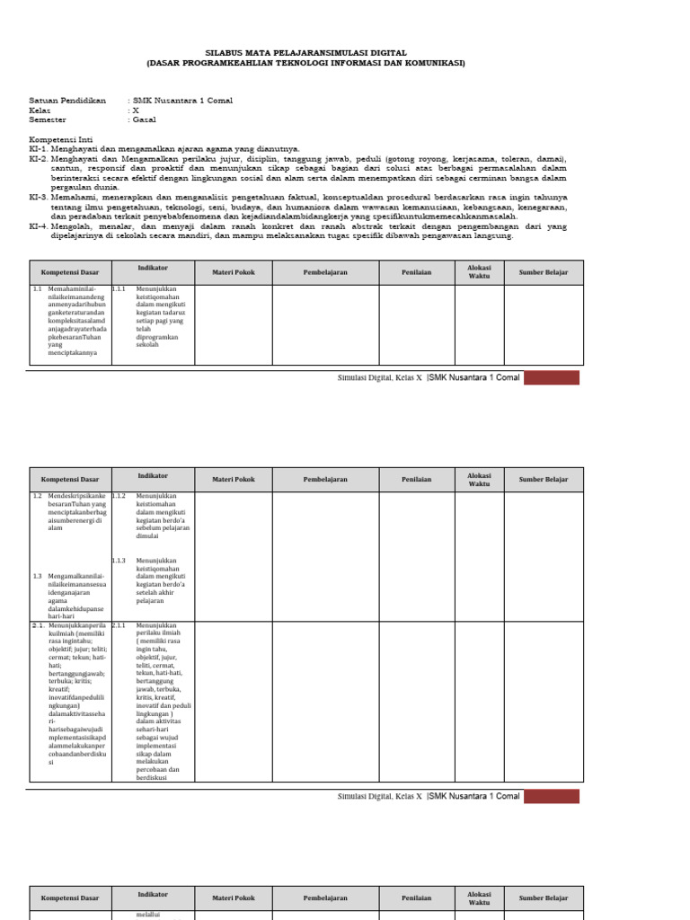 Silabus X Simdig Ganjil | PDF