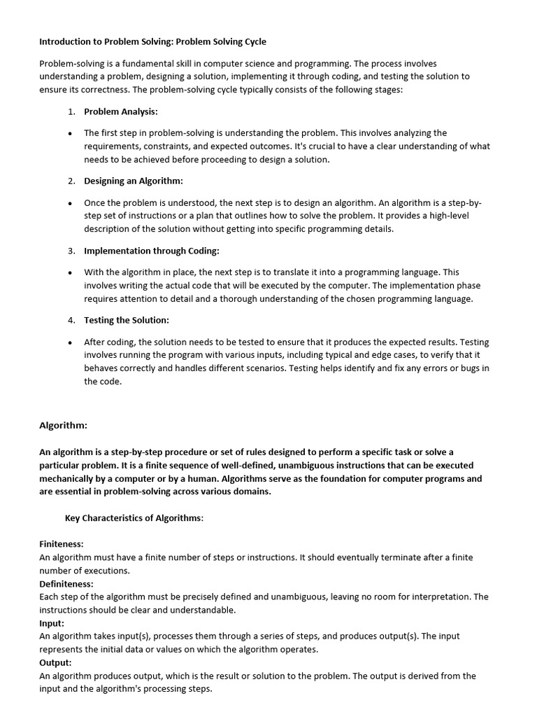 Introduction To Problem Solving Pdf Algorithms Computer Programming