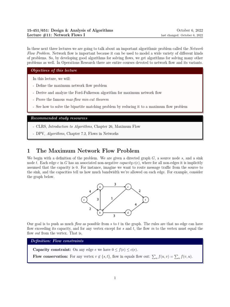 Lec11 Flow1 | PDF | Theoretical Computer Science | Computational Complexity Theory