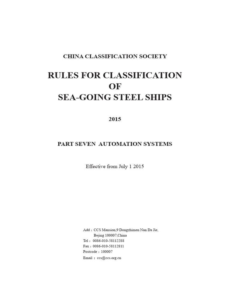 Part 7 Rules for Classification of Sea-Going Ships | Download Free PDF ...