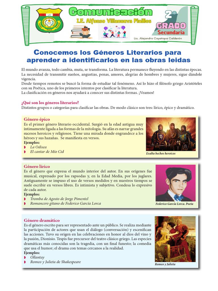 Los Géneros Literarios para Segundo Grado de Secundaria | PDF | Ensayos ...