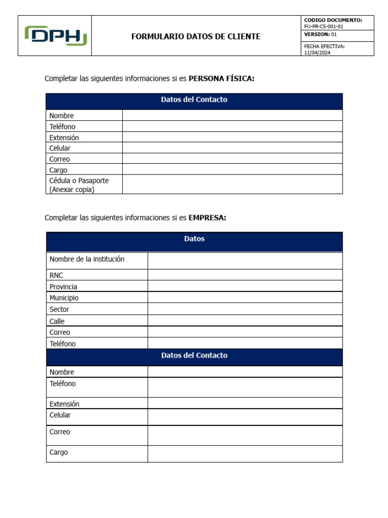 Formulario Datos Del Cliente | PDF