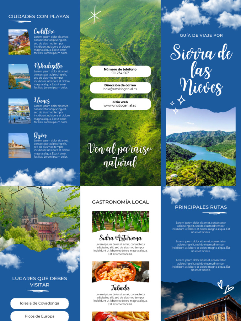 Folleto Tríptico Turismo en Asturias Recortes Fotográfico Azul y Verde ...