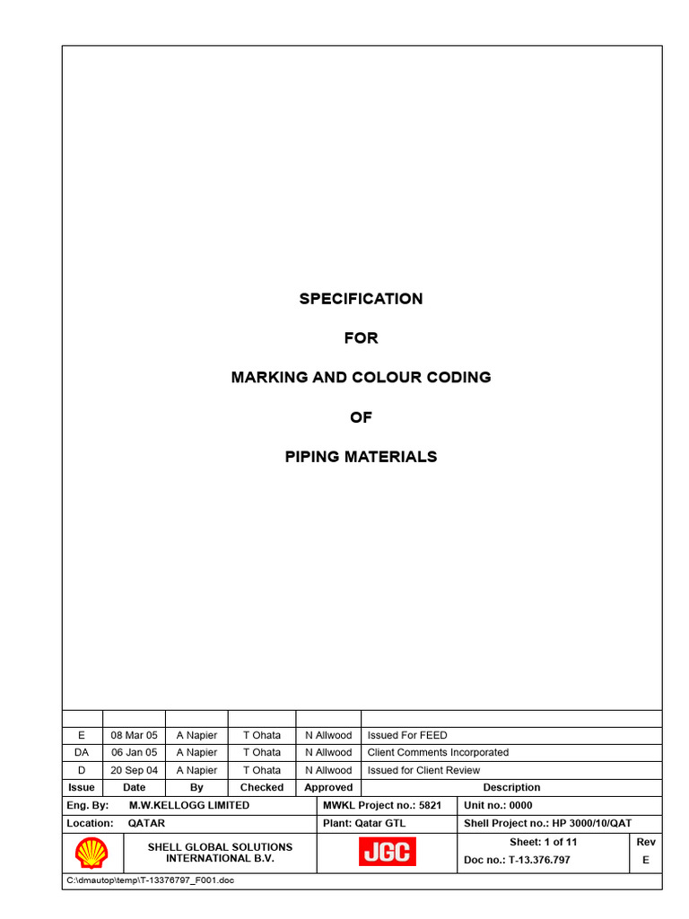 Marking and Colour Coding T-13.376.797E | PDF | Pipe (Fluid Conveyance ...