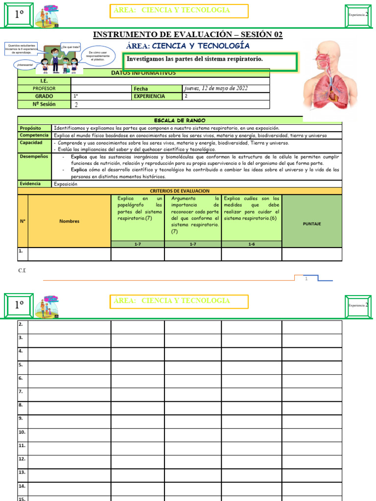 1°-Instrumento de Evaluacion-Sesion2-Semana 1-Exp02-Cyt (1) - 1 | PDF | Evaluación | Maestros