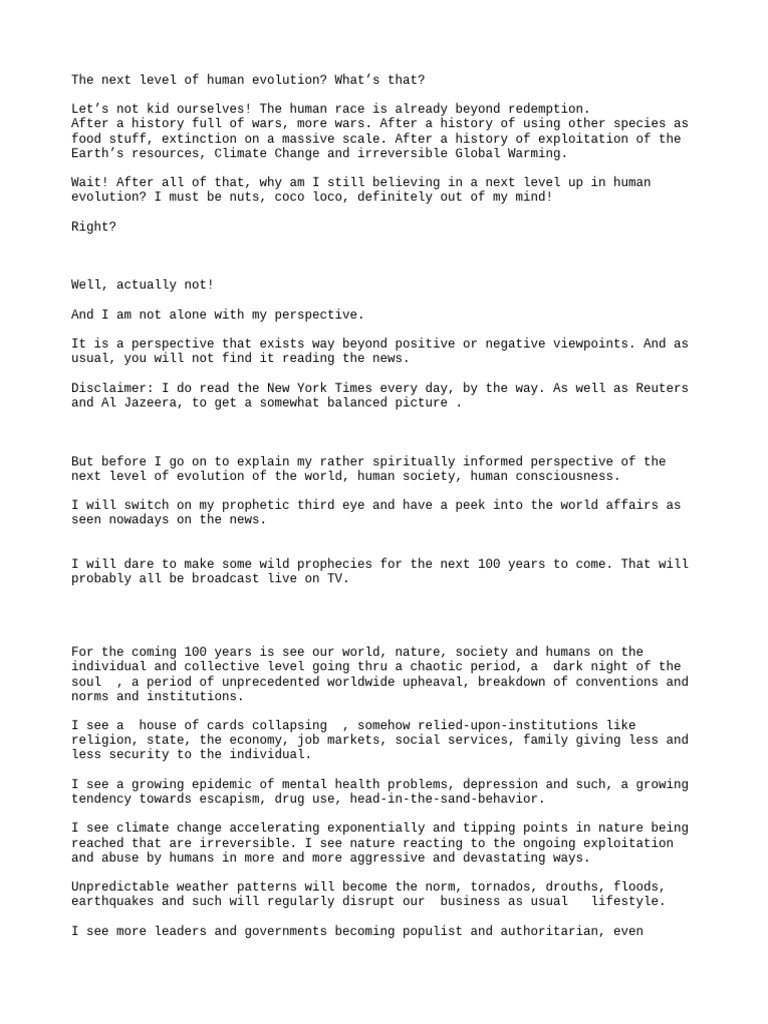 The Next Level of Human Evolution? What's That? - by Cris Rieder | PDF ...