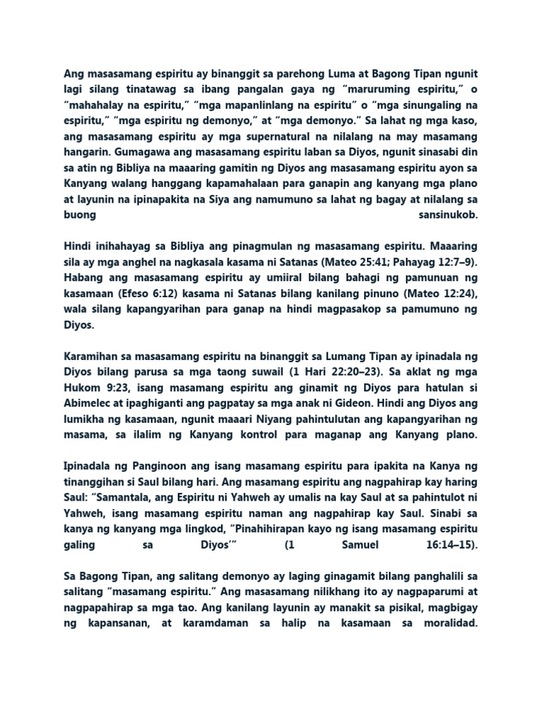 Ang Masasamang Espiritu Ay Binanggit Sa Parehong Luma at Bagong Tipan ...
