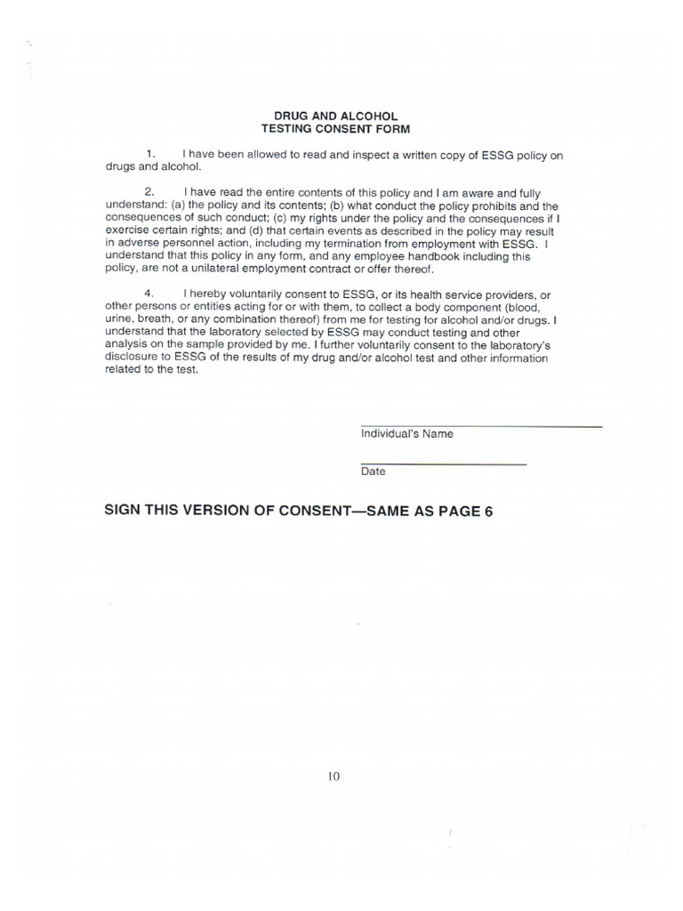 Drug and Alcohol Testing Consent Form | PDF