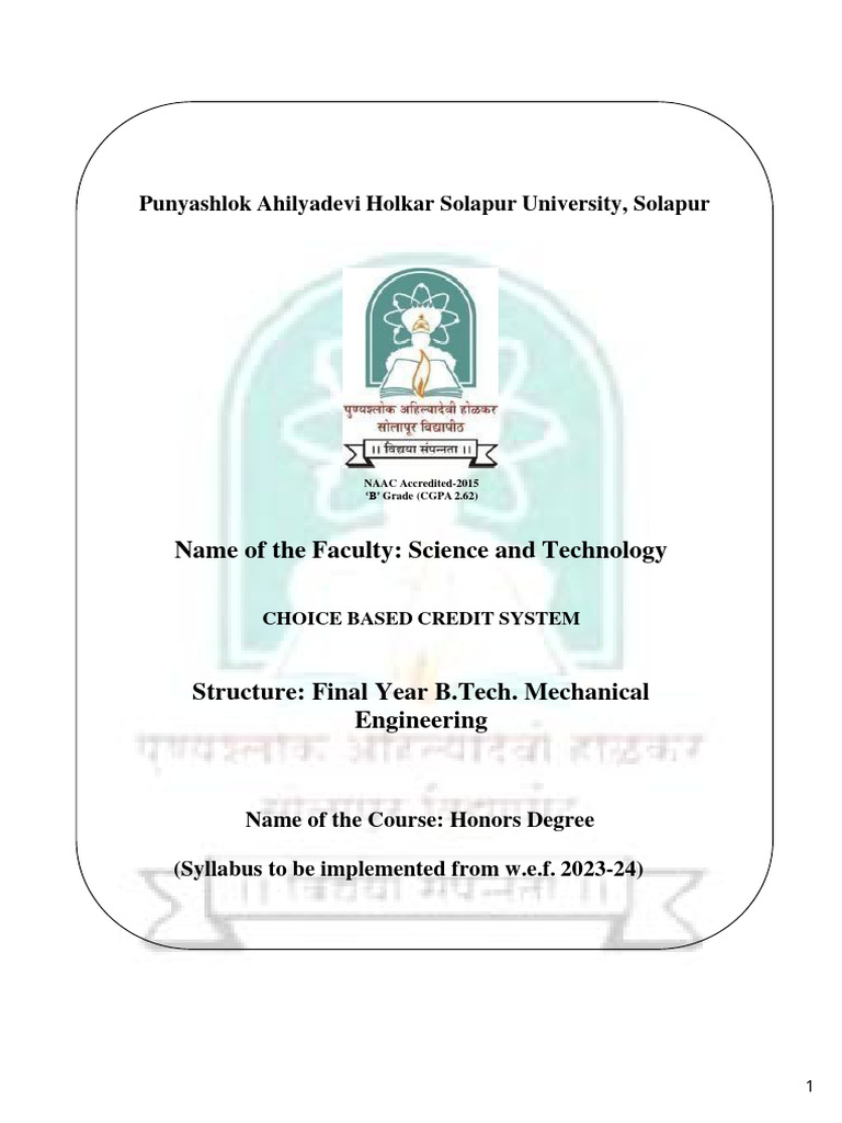 2-1 B - Tech - FINAL Year Mech Engg HONORS SYLLABwef 2023-24 04092023 | PDF | 3 D Printing | Robot