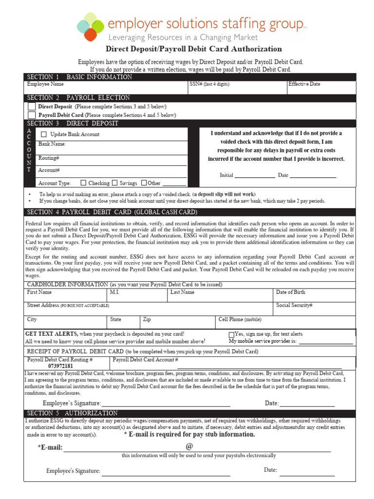 08 Direct Deposit Form ESSG 2013v3 | PDF