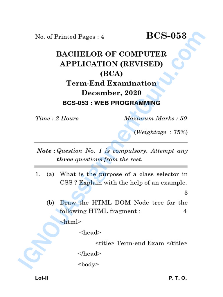 Dec - 2020 BCS-053 | PDF | World Wide Web | Internet & Web