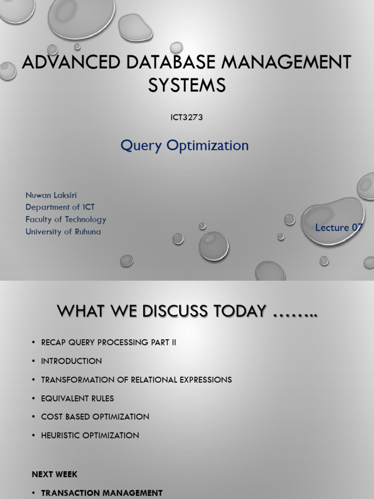 Lesson 07 | PDF | Relational Database | Mathematical Optimization