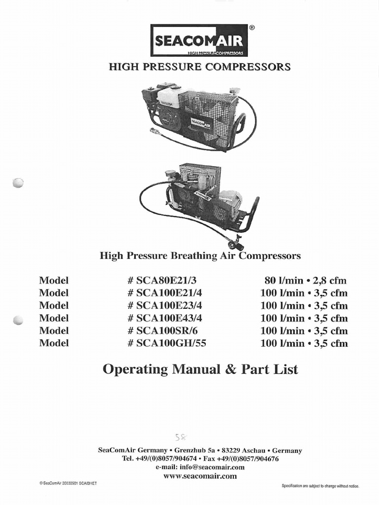 SEACOMAIR - High Pressure Breathing Air Compressors | PDF