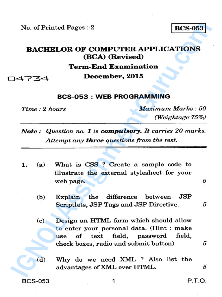 Dec - 2015 BCS-053 | PDF | World Wide Web | Internet & Web
