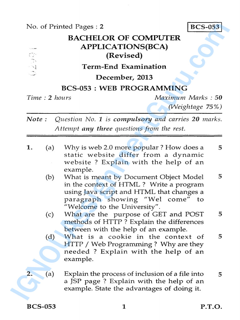 Dec - 2013 BCS-053 | PDF | Websites | World Wide Web