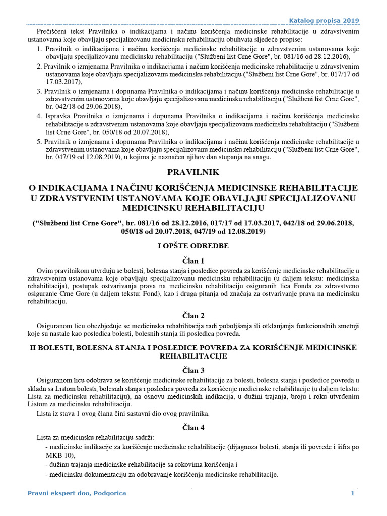 Pravilnik o Indikacijama I Nacinu Koriscenja Medicinske Rehabilitacije ...