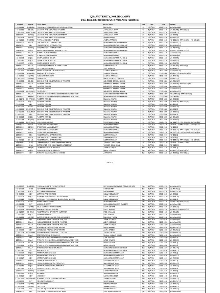 Final Theory Exam Spring-2024 With Room Allocations | PDF | Technology & Engineering
